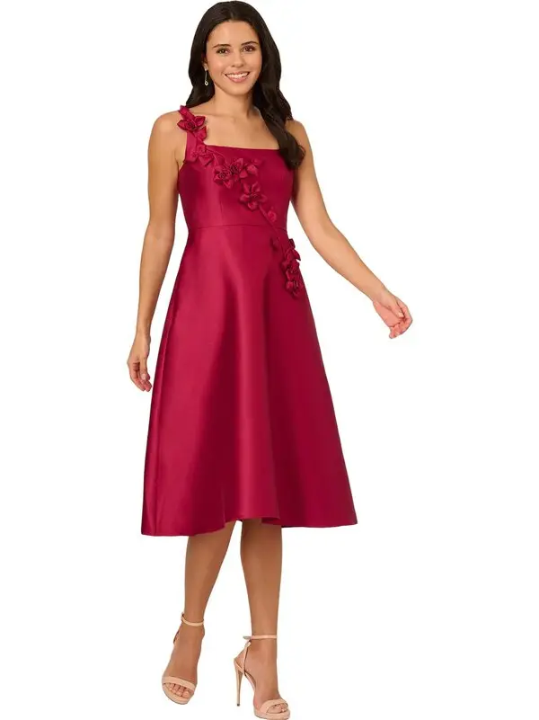 Adrianna Papell Sleeveless 3d Flower Midi Dress - Red Plum