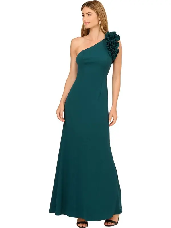 Adrianna Papell One-shoulder Ruffle Mermaid Gown - Hunter