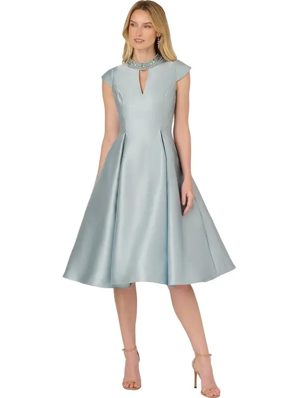 Adrianna Papell Keyhole Mikado Cap Sleeve Midi Dress - Aqua Dust