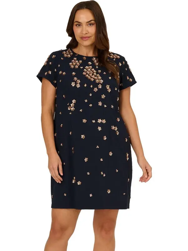 Adrianna Papell Floral Sequin Shift Dress - Midnight/rosegold