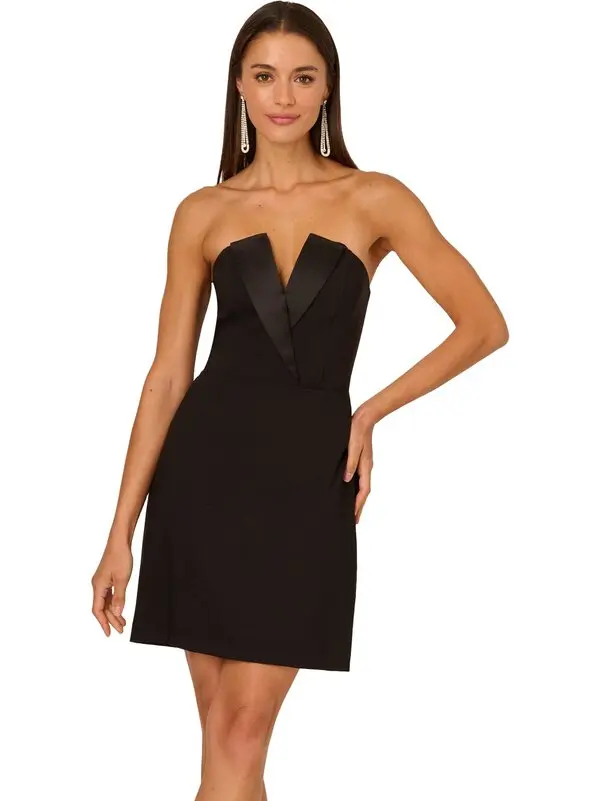 Adrianna Papell Strapless Tuxedo Mini Dress - Black