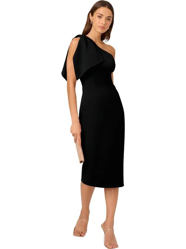 Adrianna Papell One-shoulder Bow Accent Midi Dress - Black
