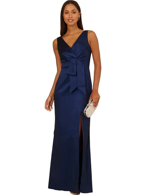 Adrianna Papell Sleeveless Taffeta Bow Gown - Antique Blue