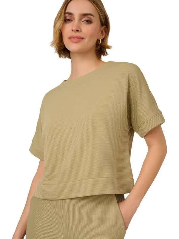 Adrianna Papell Rib Knit Back Button Top - Dusty Sage Green
