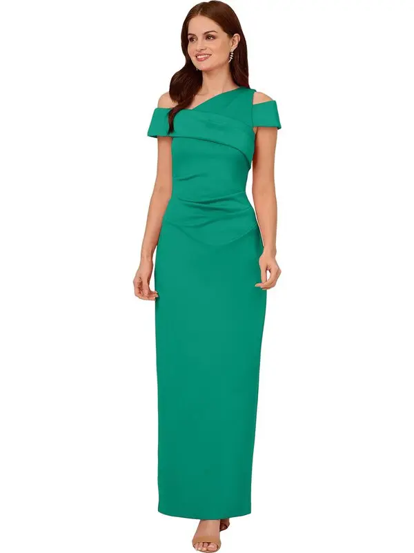 Adrianna Papell Asymmetrical Draped Column Gown - Emerald