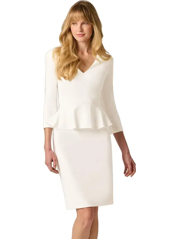 Adrianna Papell Three Quarter Sleeve Peplum Sheath Dress - Ivory