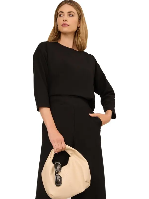 Adrianna Papell Three Quarter Sleeve Rib Knit Top - Black