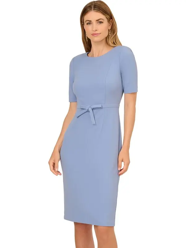 Adrianna Papell Short Sleeve Bow Waist Sheath Dress - French Blue
