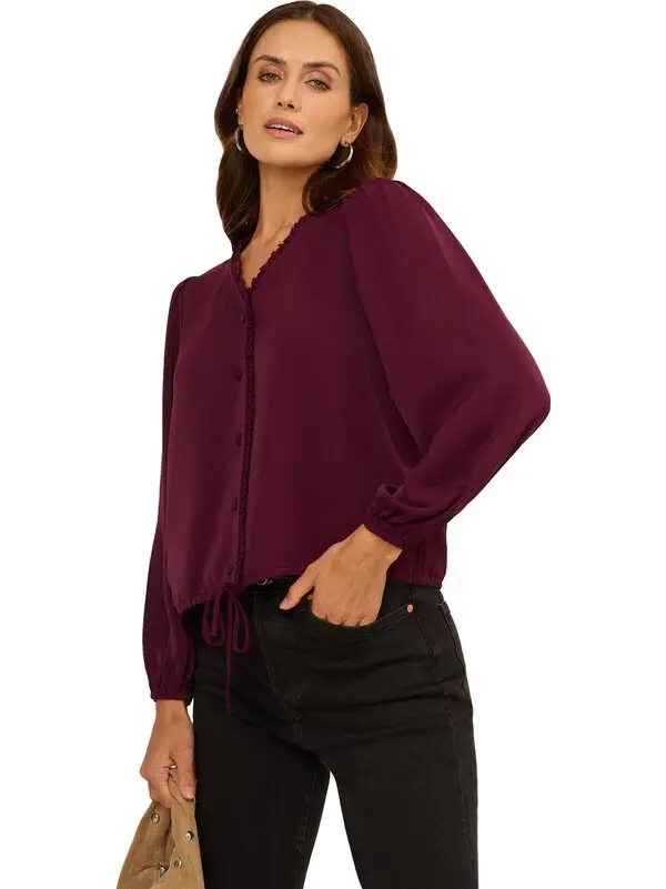 Adrianna Papell Long Sleeve Silky Buttoned Blouse - Raisin