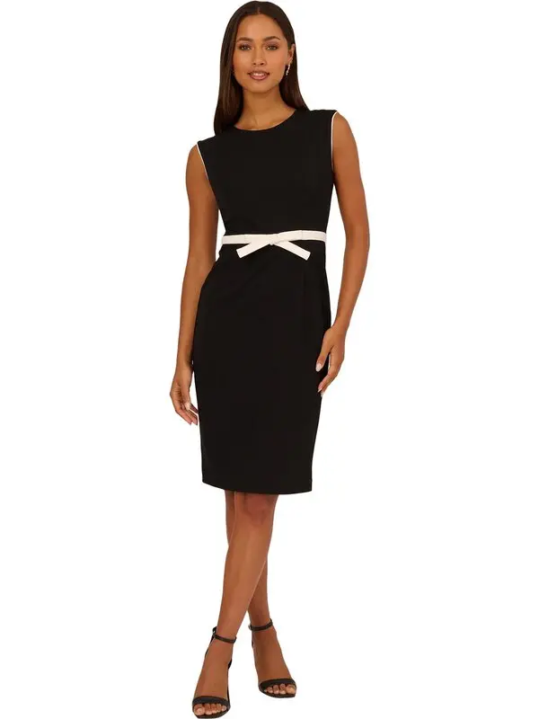 Adrianna Papell Cap Sleeve Sheath Dress With Contrast Trim - Black/ivory