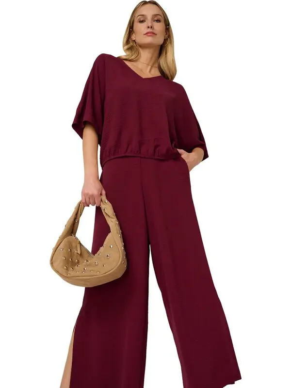 Adrianna Papell Short Sleeve Top And Wide Leg Pant Airflow Set - Fig