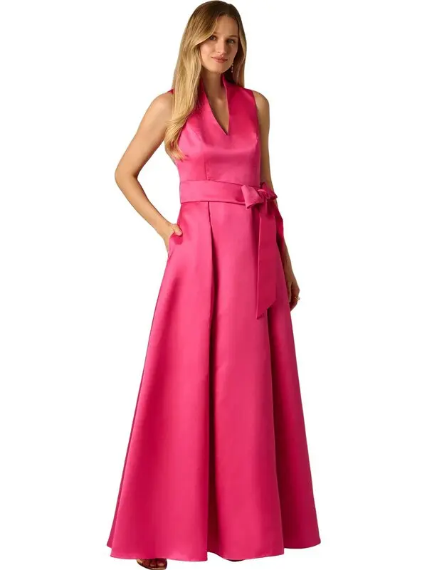 Adrianna Papell Sleeveless Queen Anne Tie Front Ballgown - Electric Pink