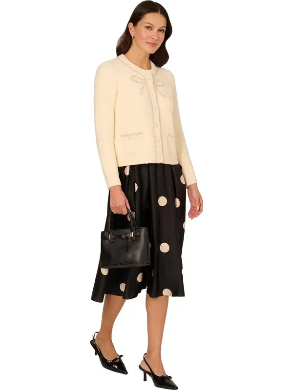 Adrianna Papell Pearly Bow Cardigan Sweater - Cream