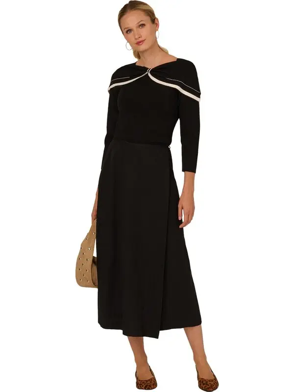 Adrianna Papell Off-the-shoulder Bow Collar Pullover - Black/ivory