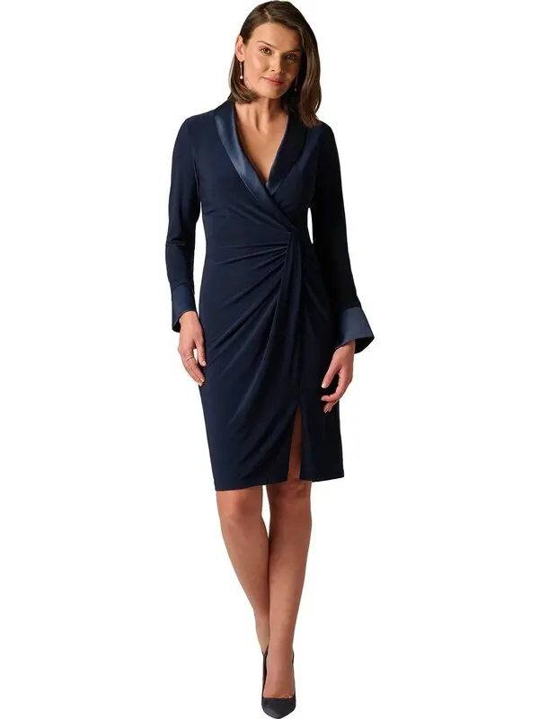 Adrianna Papell Long Sleeve Tuxedo Stretch Midi Dress - Midnight