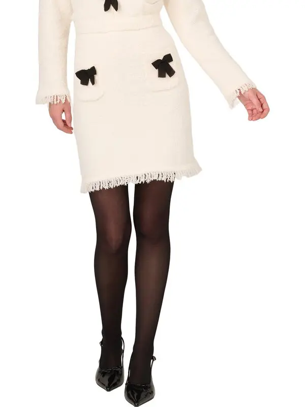 Adrianna Papell Chenille Boucle Bow Skirt - Ivory/black