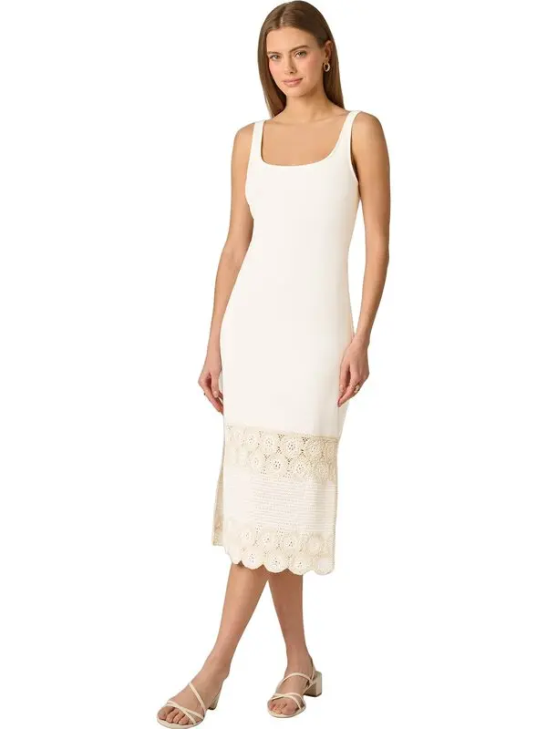 Adrianna Papell Crochet Trimmed Sheath Midi Dress - Ivory
