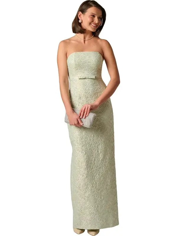 Adrianna Papell Strapless Metallic Jacquard Column Gown - Mint Glaze