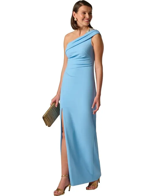 Adrianna Papell Beaded One-shoulder Column Gown - Waterfall