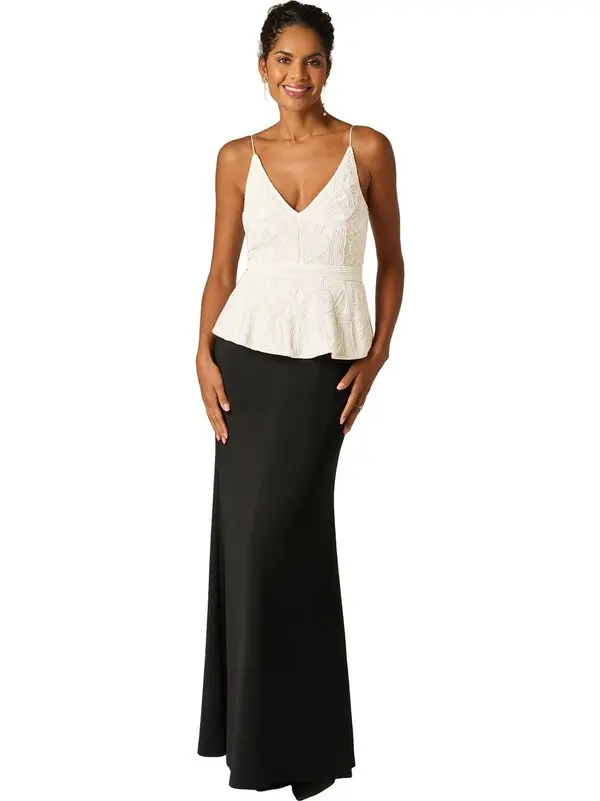 Adrianna Papell Beaded Peplum Gown - Black/ivory