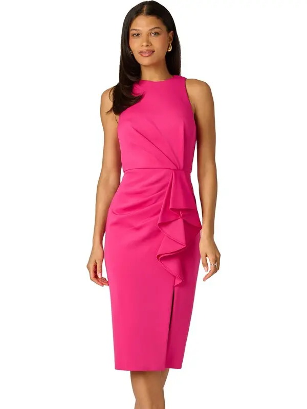 Adrianna Papell Sleeveless Draped Stretch Sheath Dress - Lipstick Pink