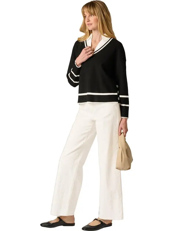 Adrianna Papell Long Sleeve Twofer Sweater - Black/ivory