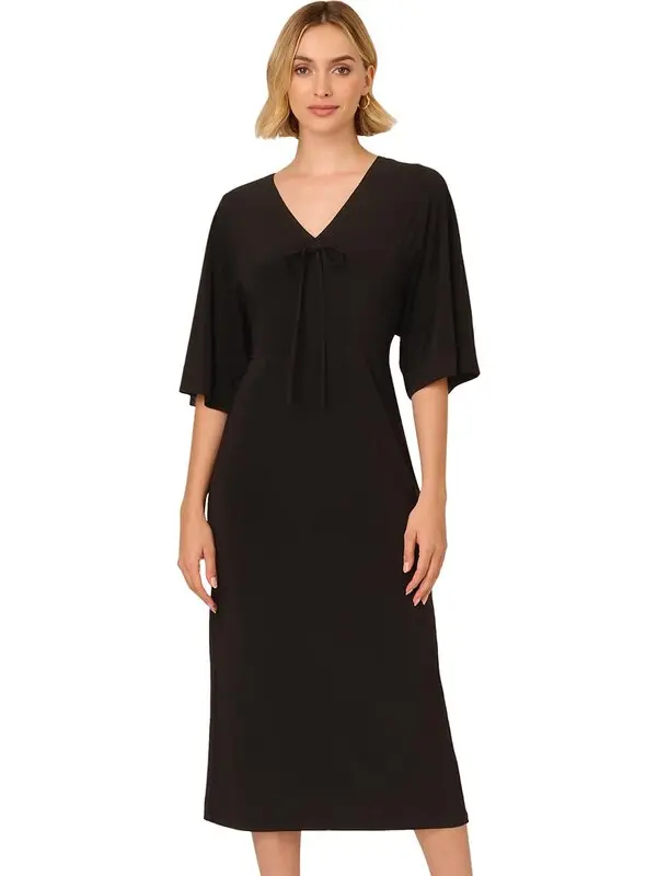 Adrianna Papell Jersey Midi Dress With Dolman Short Sleeves - Black
