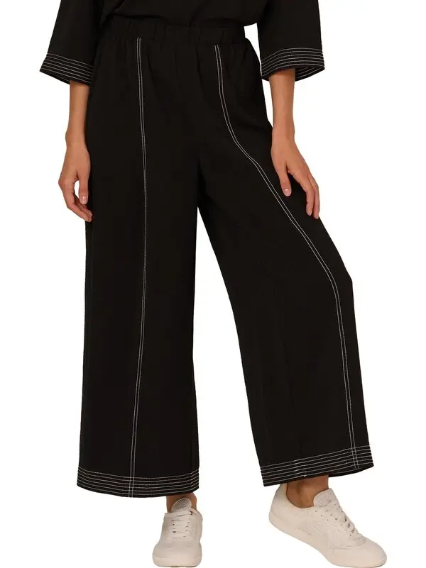 Adrianna Papell Wide Leg Contrast Stitch Pant - Black/ivory