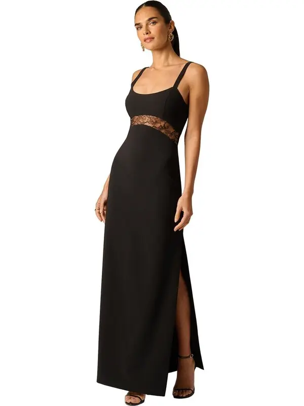 Adrianna Papell Sleeveless Lace Cutout Column Gown - Black