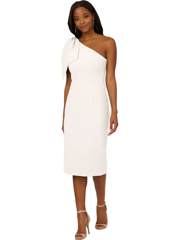 Adrianna Papell One-shoulder Bow-accent Midi Dress - Ivory