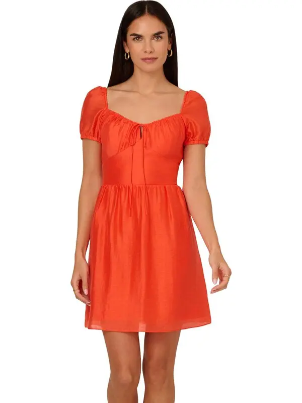 Adrianna Papell Shirred Fit And Flare Day Dress - Orange Spice