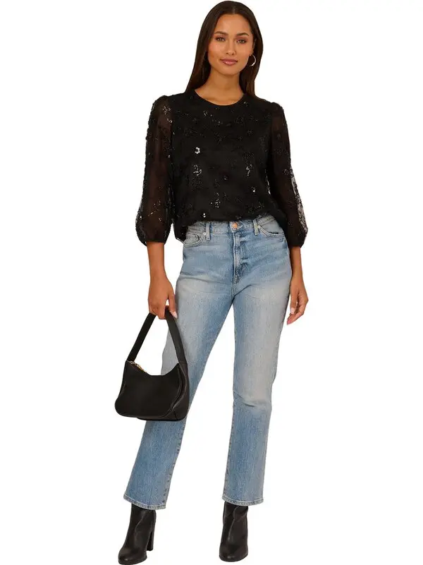 Adrianna Papell Sequin And Bead Embellished Top - Black