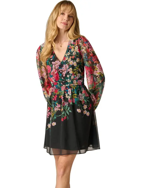 Adrianna Papell Floral Print Fit & Flare Mini Dress - Black Multi