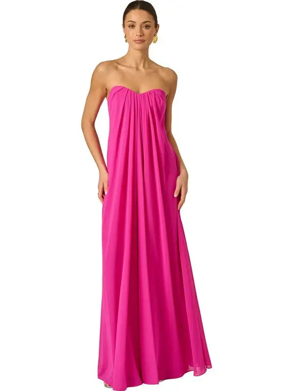 Adrianna Papell Strapless Chiffon Trapeze Gown - Pink Flame