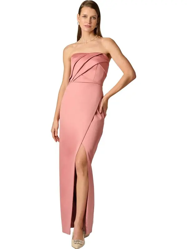 Aidan Mattox Strapless Duchess Satin Pleated Gown - Rose