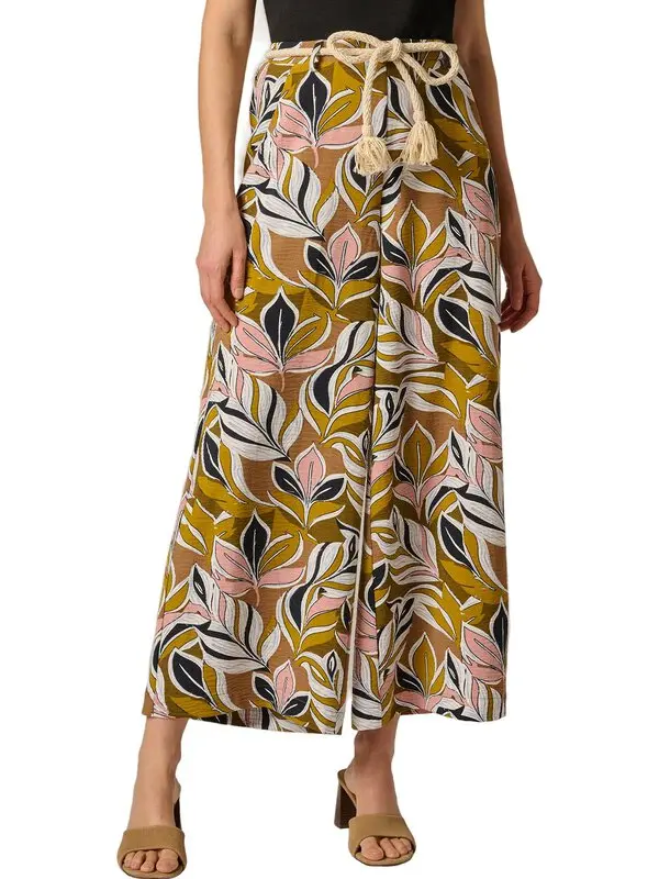 Adrianna Papell Wide Leg Pants With Rope Belt - Amber Green Brushed Leaf