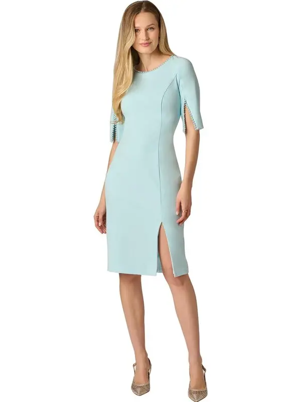 Adrianna Papell Pearly Trim Sheath Dress - Clear Sky