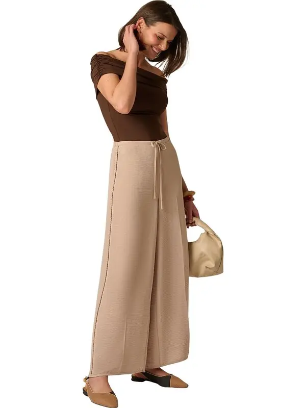 Adrianna Papell Wide Leg Braided Trim Pants - Bamboo