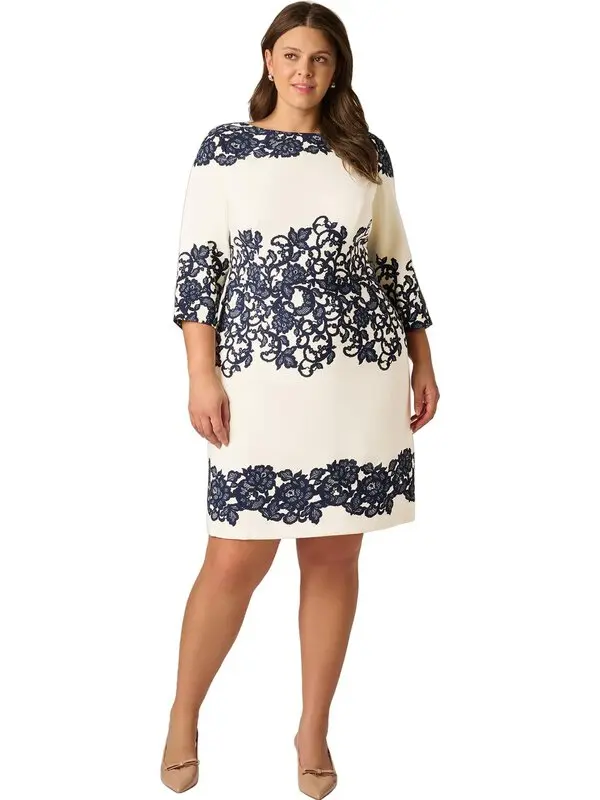 Adrianna Papell Scroll Lace Midi Sheath Dress - Ivory/navy