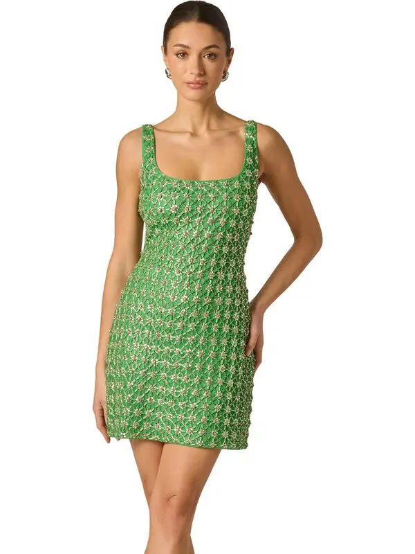 Adrianna Papell Sleeveless Beaded Sheath Mini Dress - Guava