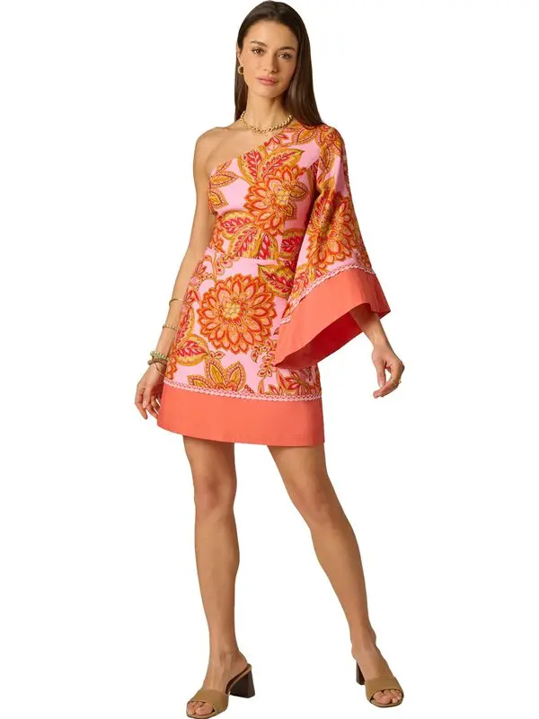 Adrianna Papell One-shoulder Paisley Print Mini Dress - Pink Multi