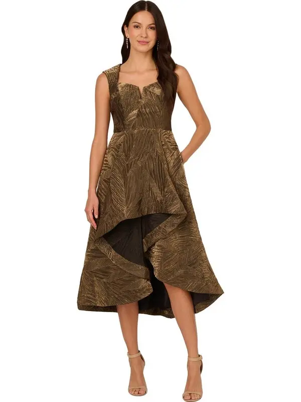 Adrianna Papell Textured Jacquard High-low Midi Dress - Metallic Gold
