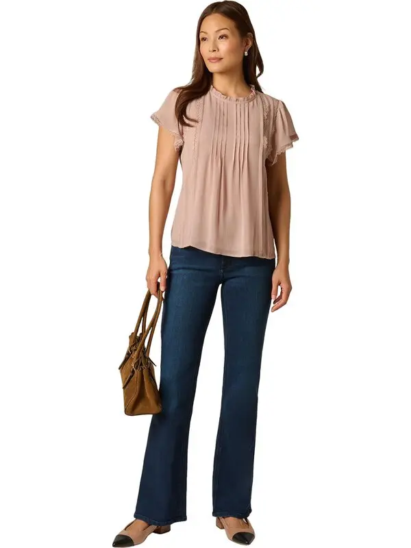 Adrianna Papell Flutter Sleeve Lace Pintuck Top - Simply Taupe