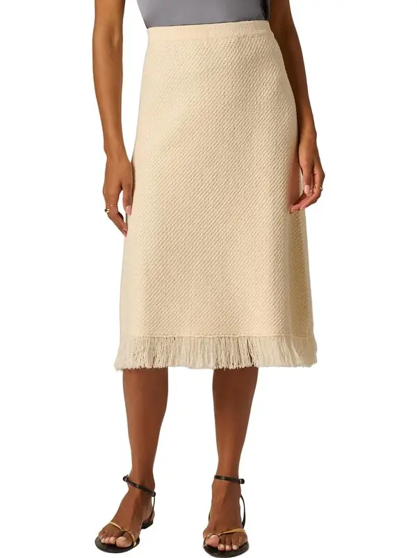 Adrianna Papell Textured Knit Fringe Midi Skirt - Cream