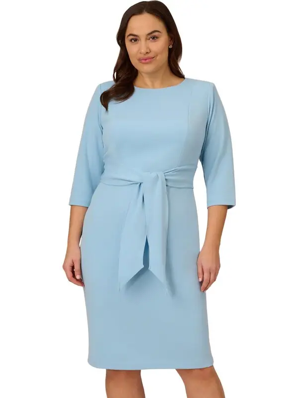 Adrianna Papell Knit Crepe Bow Sheath Dress - Blue Mist