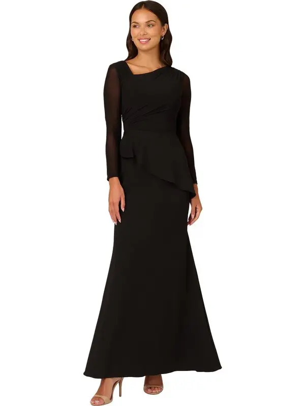 Adrianna Papell Knit Crepe Combo Mesh Gown - Black