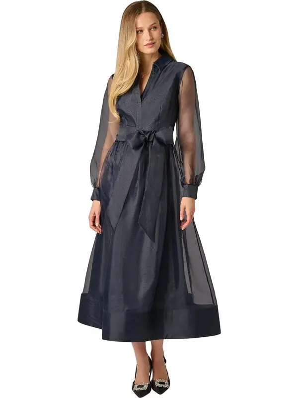 Adrianna Papell Organza Collared Midi Dress - Midnight