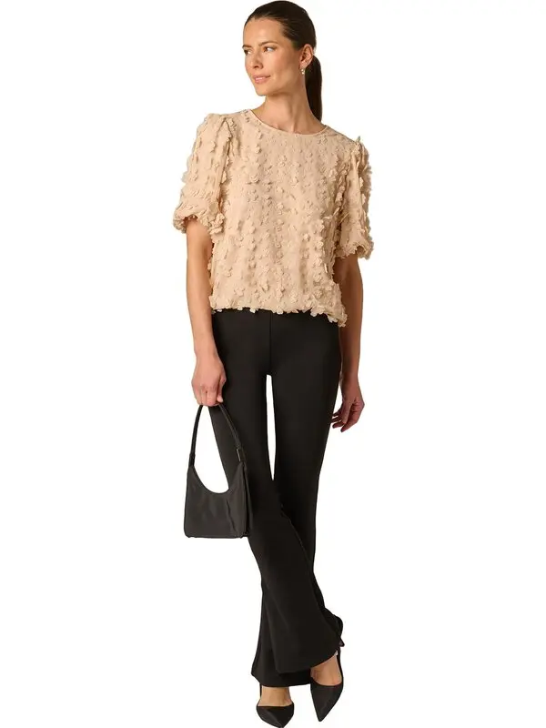 Adrianna Papell 3d Floral Applique Bubble Top - Champagne Blush