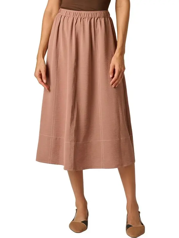 Adrianna Papell Airflow Topstitch A-line Midi Skirt - Chocolate Malt/cream