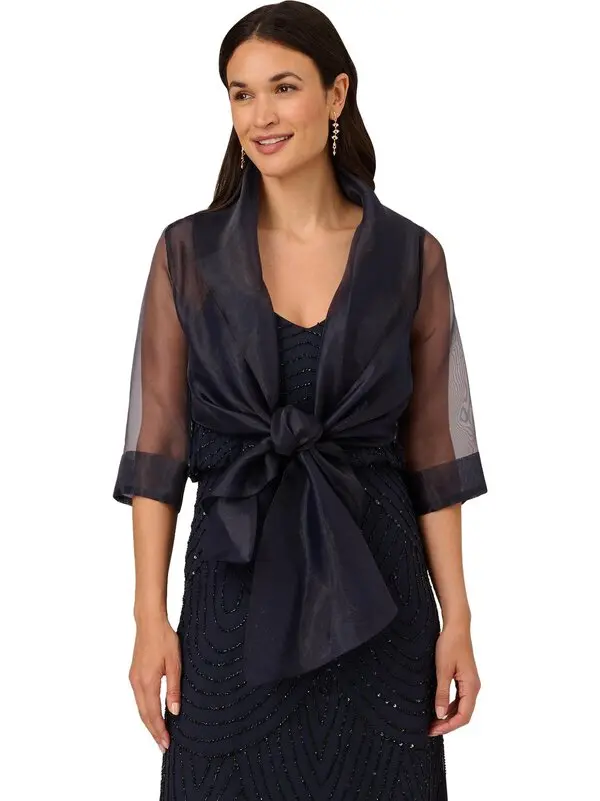 Adrianna Papell Organza Wrap Evening Jacket - Midnight